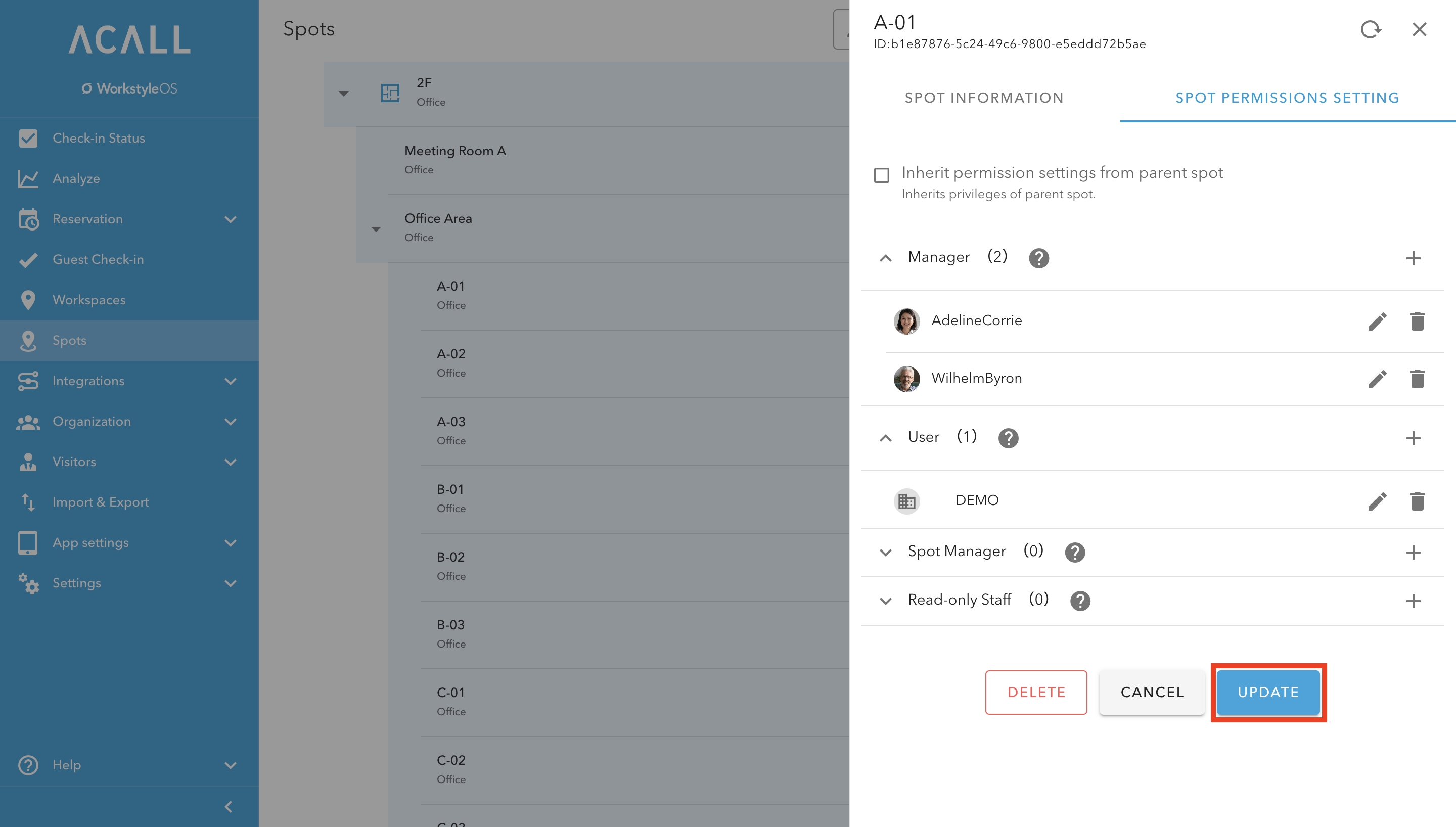 Set Spot Permission – Acall Helpcenter