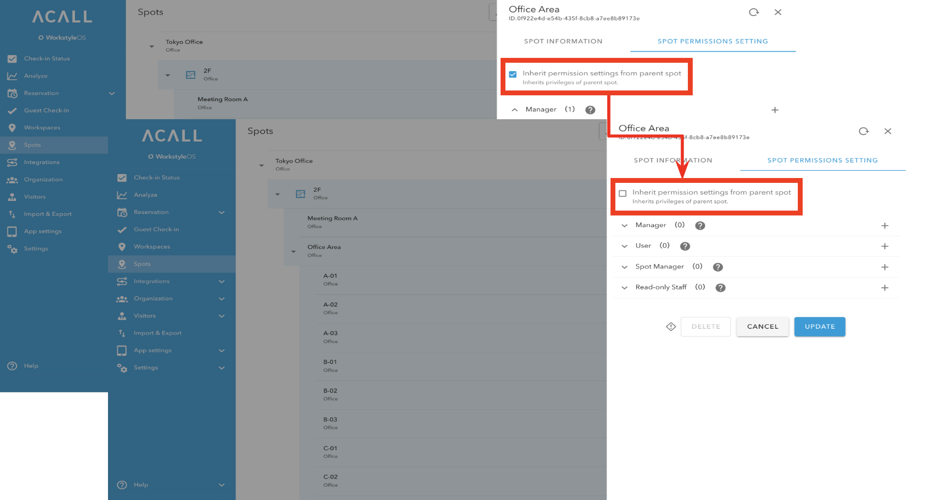 Set Spot Permission – Acall Helpcenter