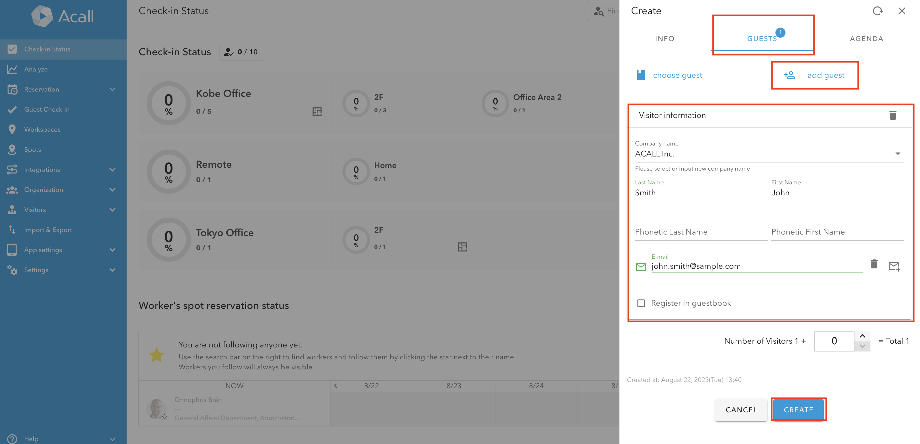 General User Guide (Reception Check-in) – Acall Helpcenter